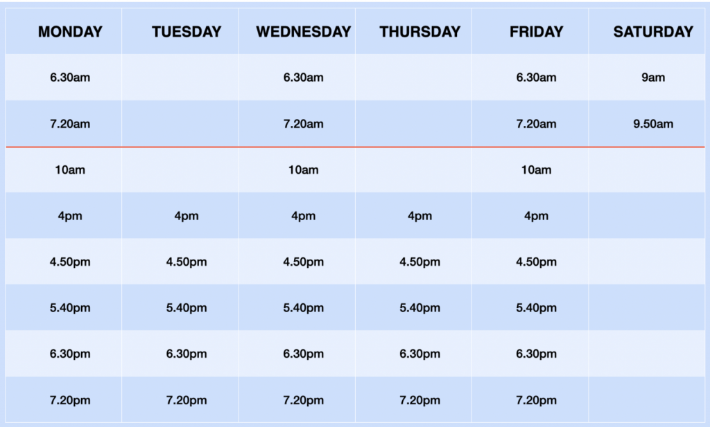 Timetable - Personal Trainer Dublin